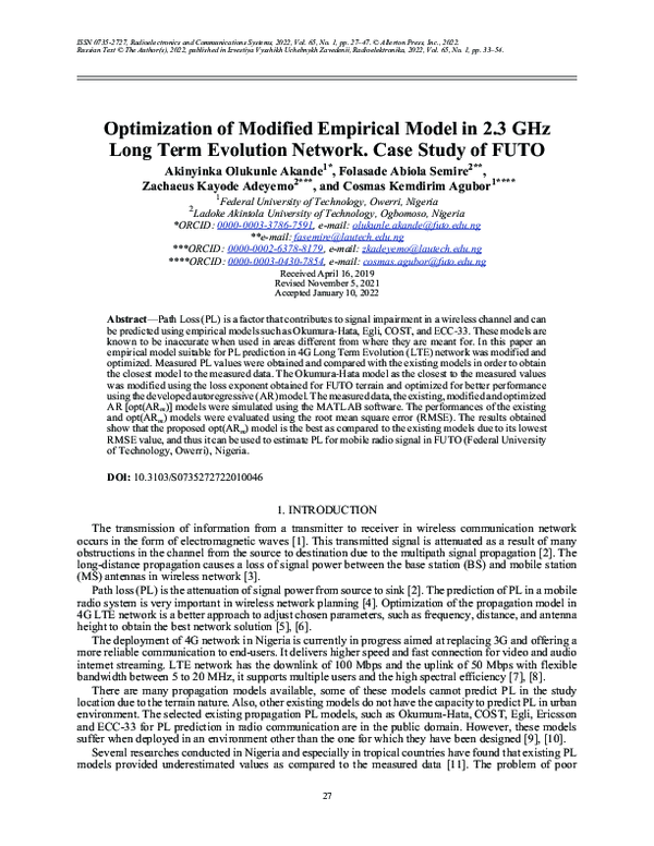 (PDF) Optimization of Modified Empirical Model in 2.3 GHz Long Term Evolution Network. Case ...