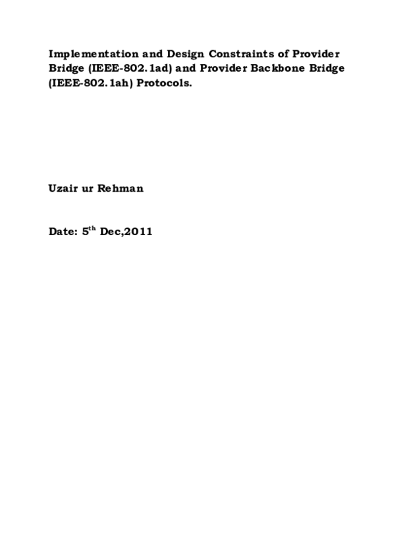 (PDF) Implementation and Design Constraints of Provider Bridge Ieee 802 ...