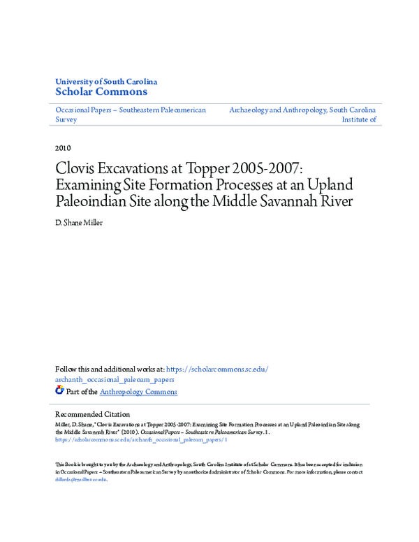 (PDF) Clovis Excavations at Topper 2005-2007: Examining Site