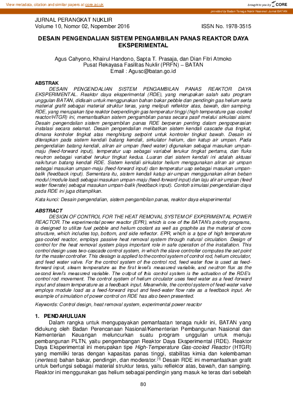 (PDF) Desain Pengendalian Sistem Pengambilan Panas Reaktor Daya ...