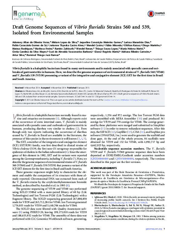 (PDF) Draft Genome Sequences of Vibrio fluvialis Strains 560 and 539 ...