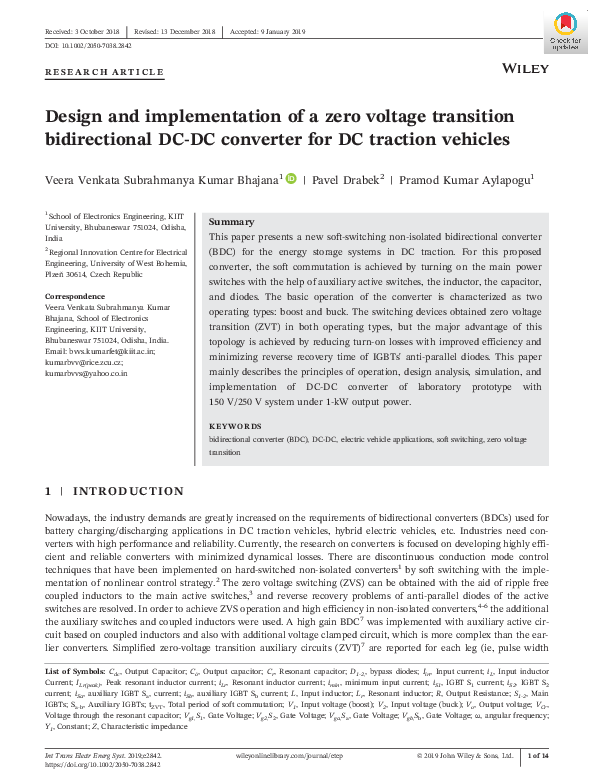 (PDF) Design and implementation of a zero voltage transition bidirectional DC‐DC converter for ...