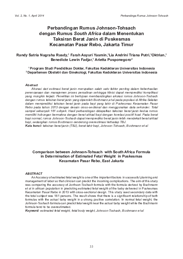 (PDF) Perbandingan Rumus Johnson-Tohsach dengan Rumus South Africa ...