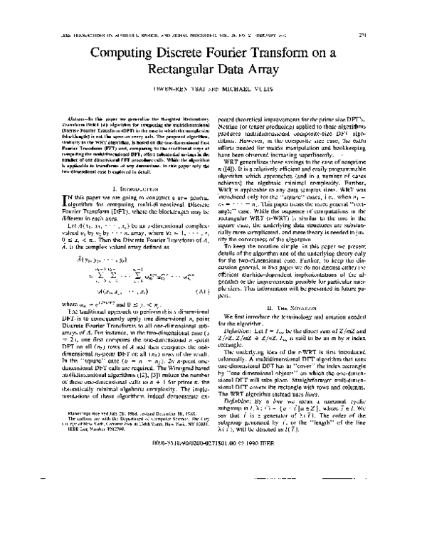 Pdf Computing Discrete Fourier Transform On A Rectangular Data Array
