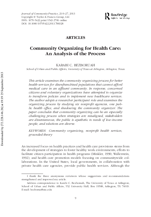 (PDF) Community Organizing for Health Care: An Analysis of the Process