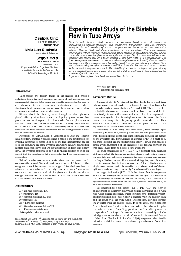 (PDF) Experimental study of the bistable flow in tube arrays | Sergio Möller - Academia.edu
