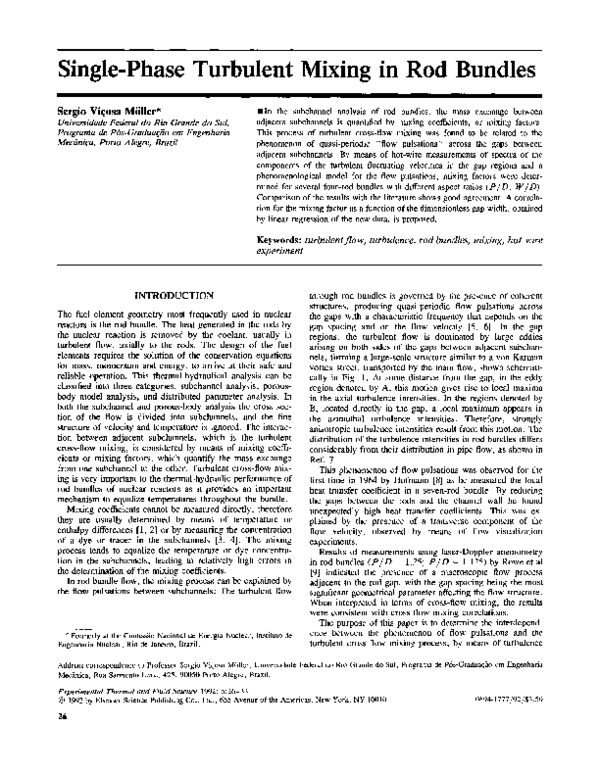 (PDF) Single-phase turbulent mixing in rod bundles