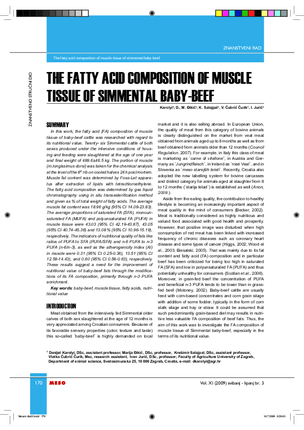 (PDF) Fatty acid composition of muscle and adipose tissue of beef cattle