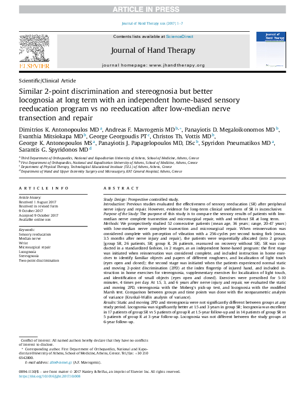 (PDF) Similar 2-point discrimination and stereognosia but better ...