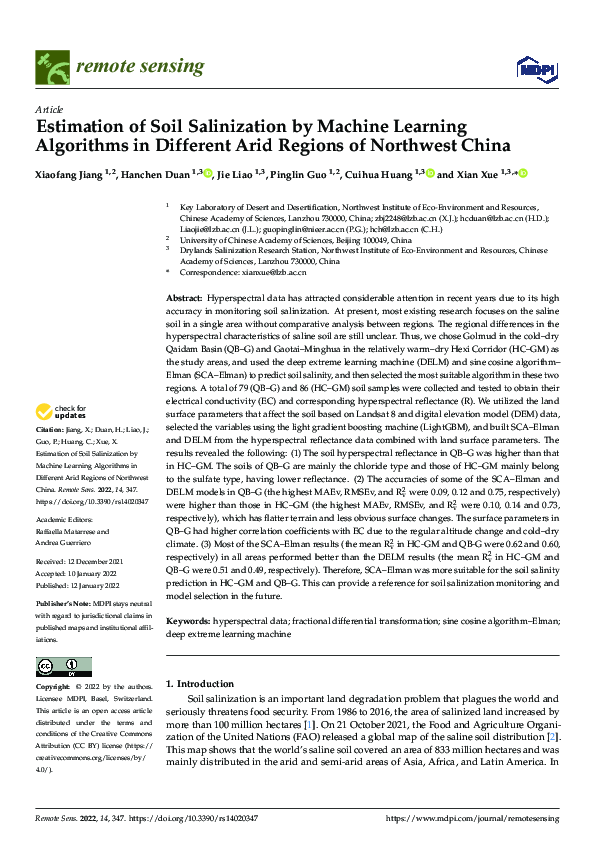 (PDF) Estimation of Soil Salinization by Machine Learning Algorithms in Different Arid Regions ...