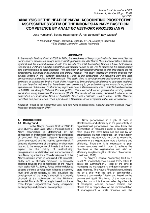 (PDF) Analysis of the Head of Naval Accounting Prospective Assessment System of the Indonesian ...