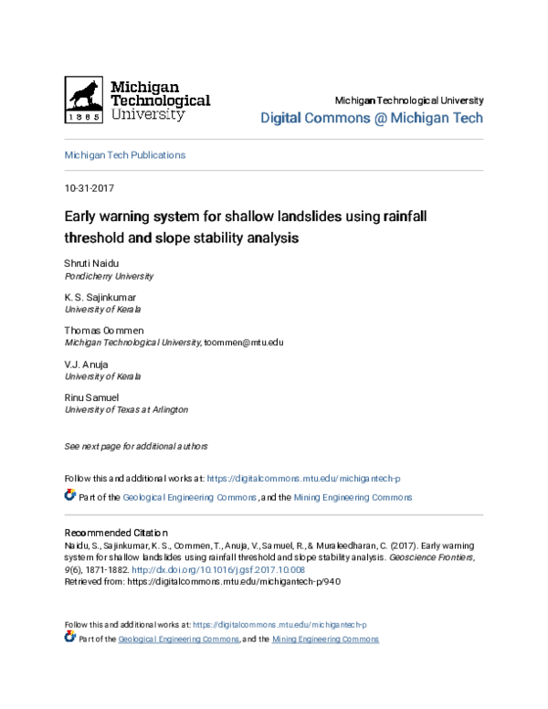 (PDF) Early warning system for shallow landslides using rainfall threshold and slope stability ...
