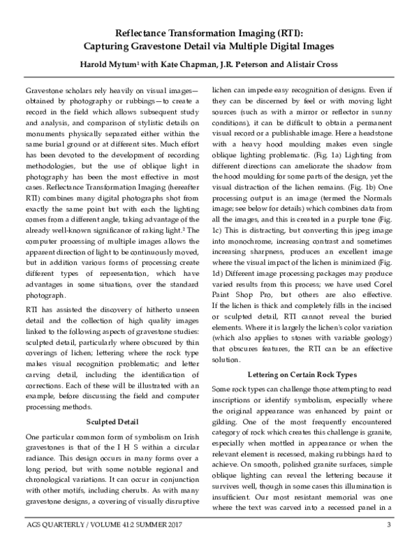 Pdf Reflectance Transformation Imaging Rti Capturing Gravestone Detail Via Multiple Digital
