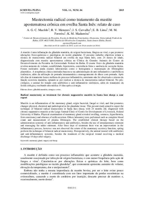 (PDF) Mastectomia radical como tratamento da mastite apostematosa ...