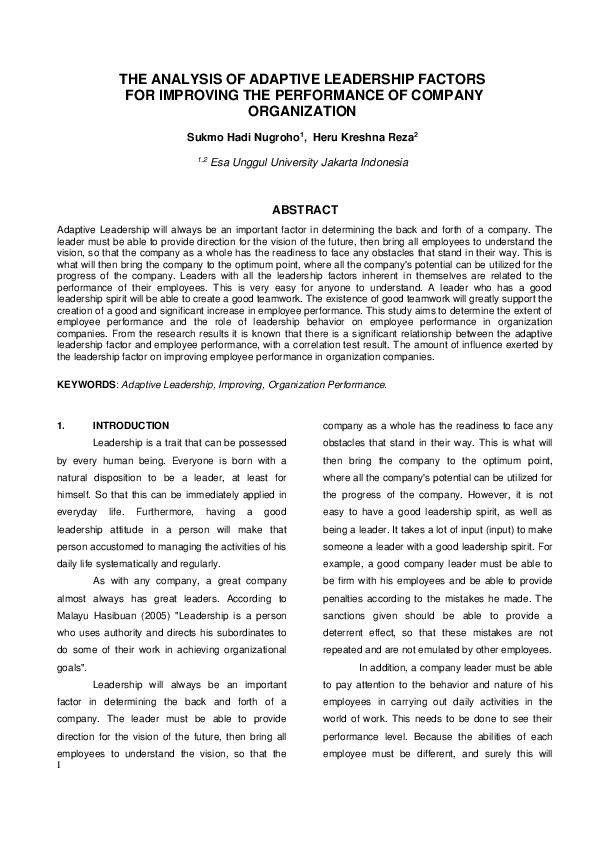 (PDF) The Analysis of Adaptive Leadership Factors for Improving the ...