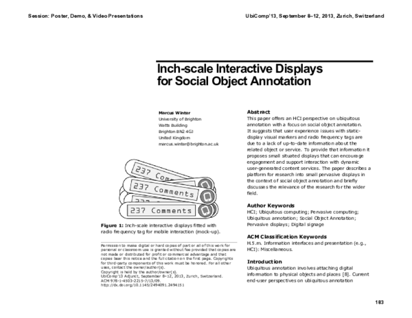 (PDF) Inch-scale interactive displays for social object annotation