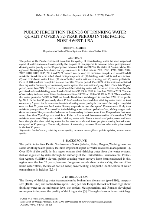 (PDF) Public Perception Trends of Drinking Water Quality Over A 32-Year ...