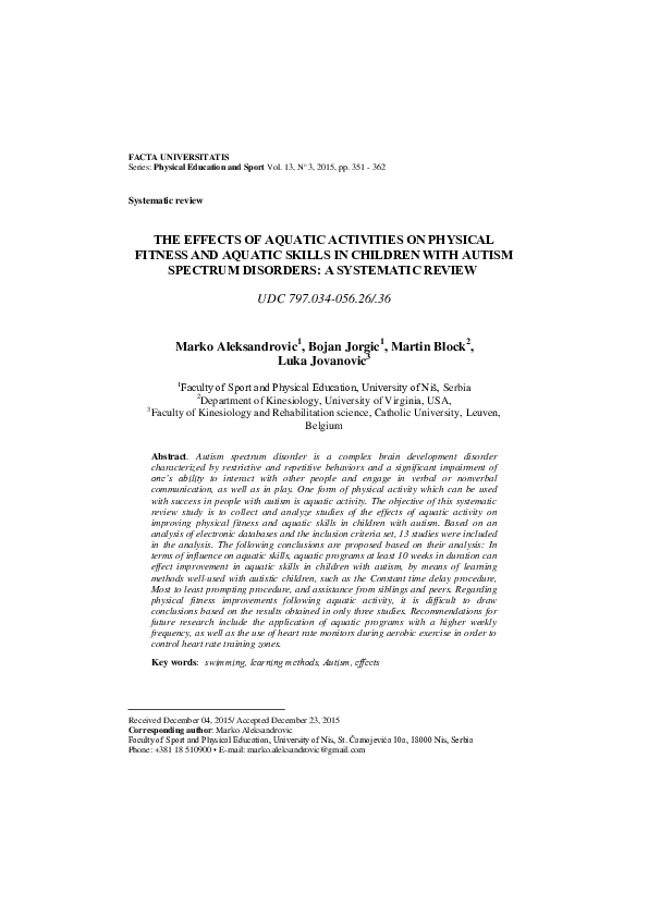 (PDF) The Effects of Aquatic Activities on Physical Fitness and Aquatic Skills in Children with ...