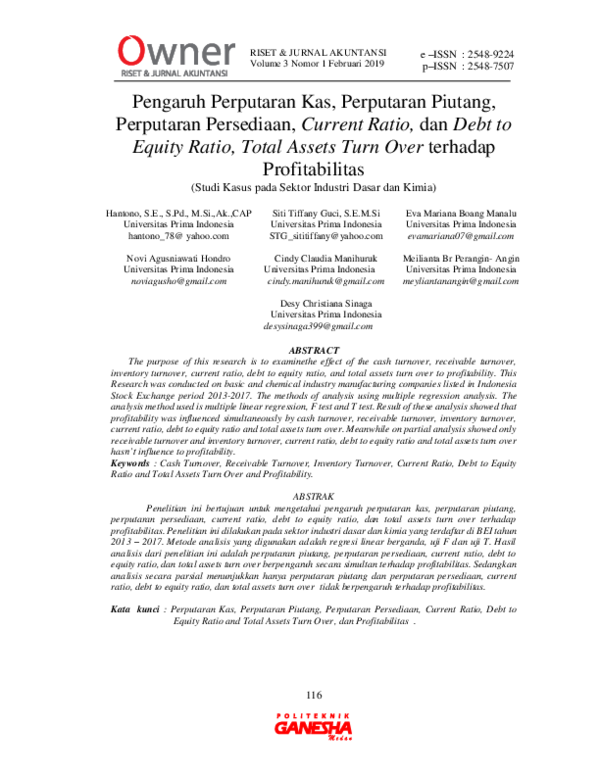 (PDF) Pengaruh Perputaran Kas, Perputaran Piutang, Perputaran ...