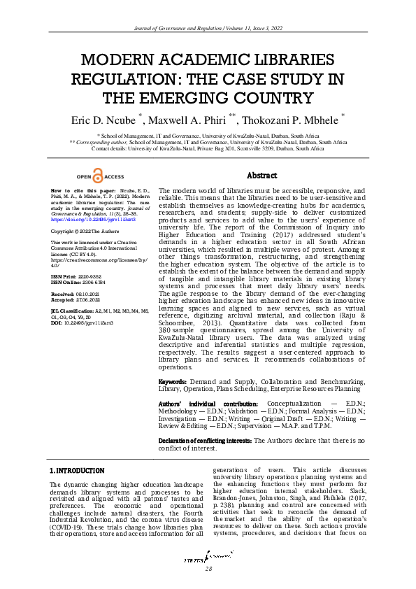 (PDF) Modern academic libraries regulation: The case study in the ...
