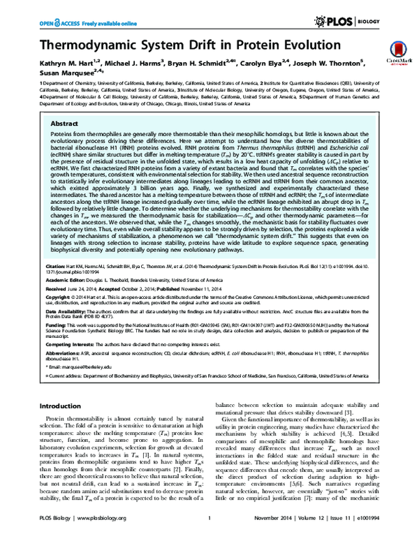 (PDF) Thermodynamic System Drift in Protein Evolution