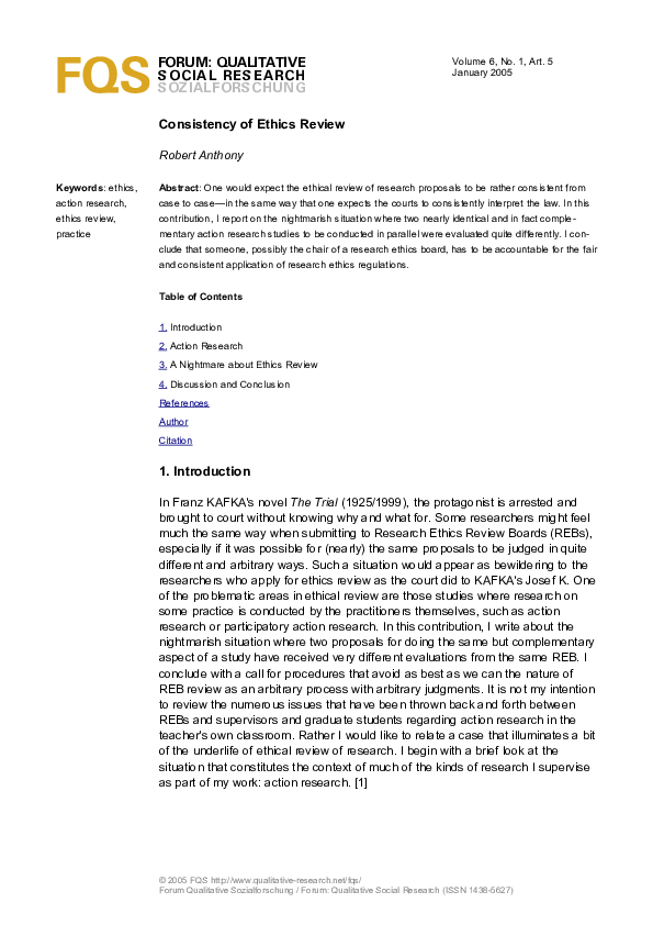 (PDF) Consistency of Ethics Review