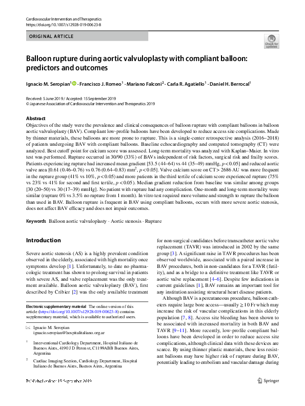 (PDF) Balloon rupture during aortic valvuloplasty with compliant ...