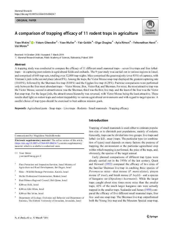 (PDF) A comparison of trapping efficacy of 11 rodent traps in agriculture