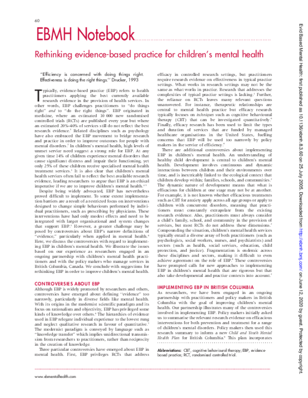 (PDF) Rethinking evidence-based practice for children's mental health
