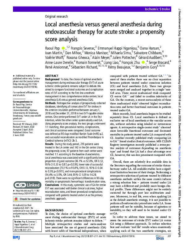 (PDF) Local anesthesia versus general anesthesia during endovascular ...