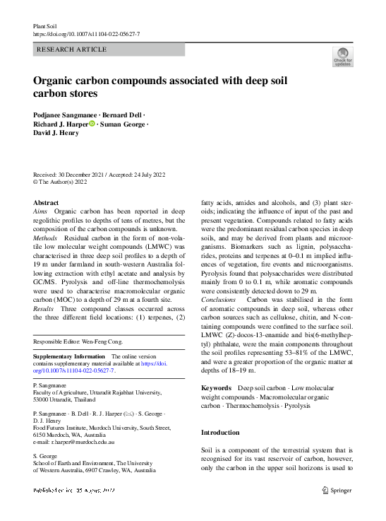 (PDF) Organic carbon compounds associated with deep soil carbon stores