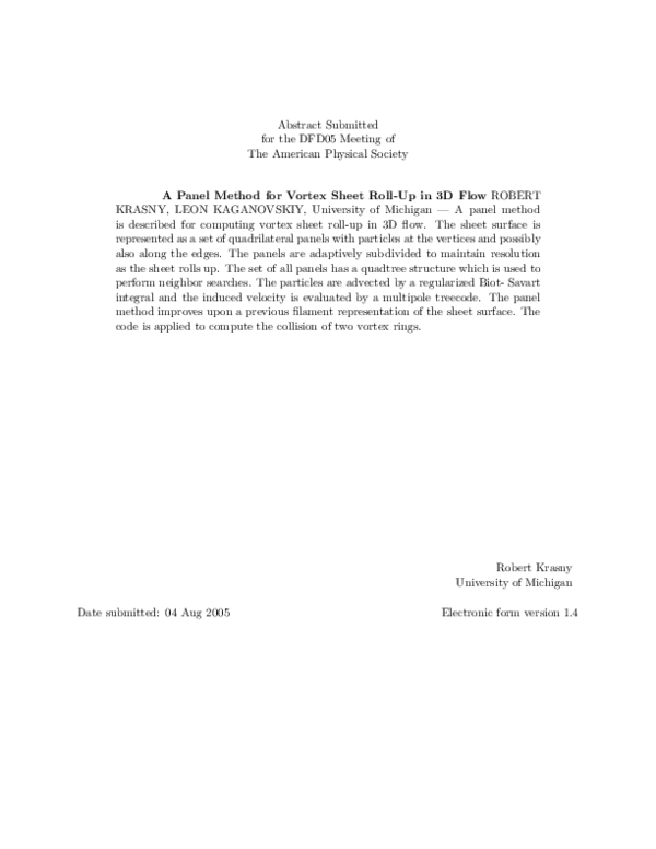 (PDF) A Panel Method for Vortex Sheet Roll-Up in 3D Flow | Leon Kaganovskiy - Academia.edu
