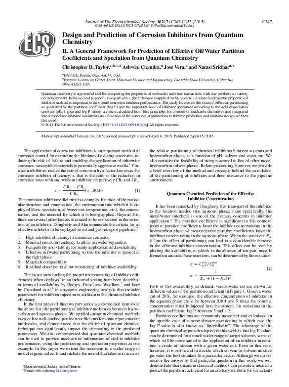 (PDF) Design and Prediction of Corrosion Inhibitors from Quantum Chemistry