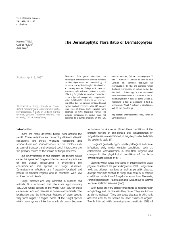 (PDF) The Dermatophytic Flora Ratio of Dermatophytes | Hüseyin Taniş ...