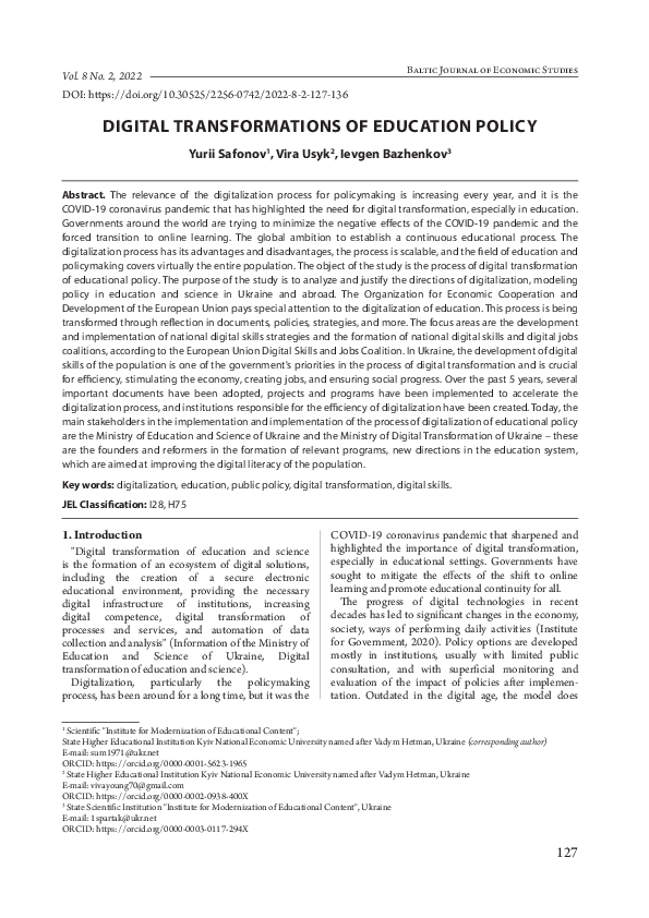 (PDF) Digital Transformations of Education Policy