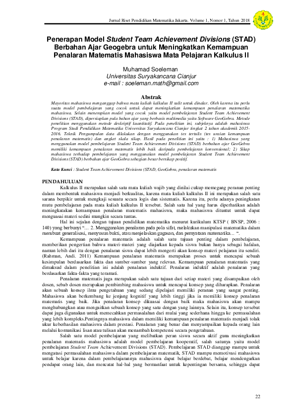 (PDF) Penerapan Model Student Team Achievement Divisions (STAD) Berbahan Ajar Geogebra untuk ...