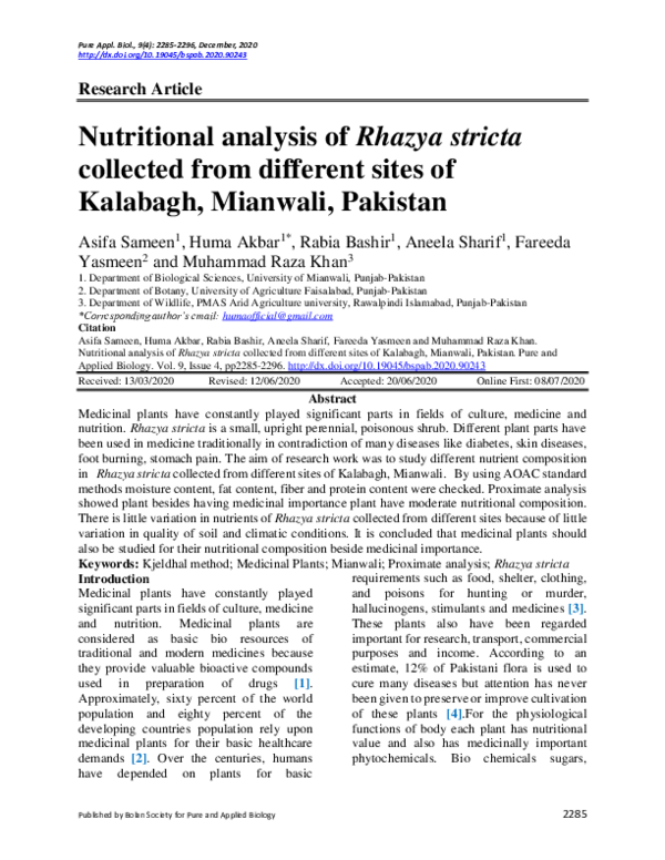 (PDF) Nutritional analysis of Rhazya stricta collected from different ...