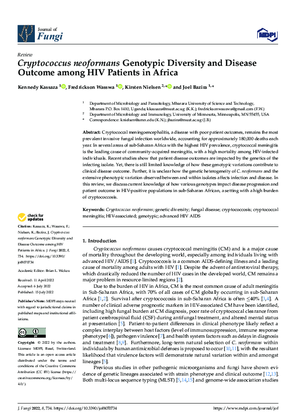 (PDF) Cryptococcus neoformans Genotypic Diversity and Disease Outcome among HIV Patients in Africa
