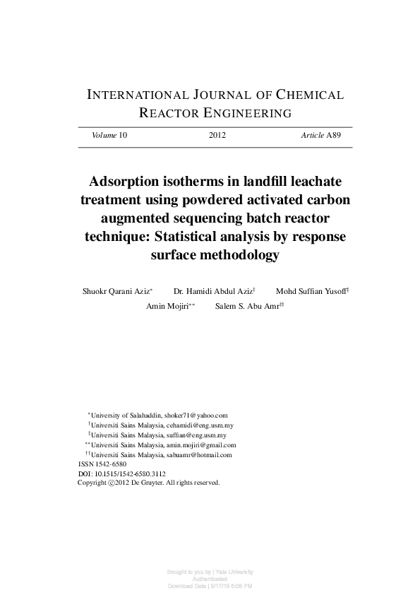 (PDF) Adsorption isotherms in landfill leachate treatment using powdered activated carbon ...