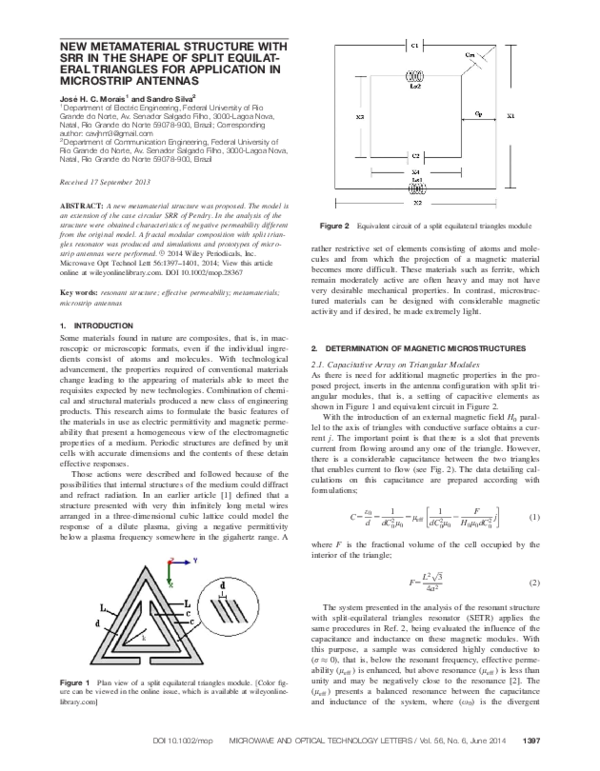 (PDF) New metamaterial structure with SRR in the shape of split equilateral triangles for ...