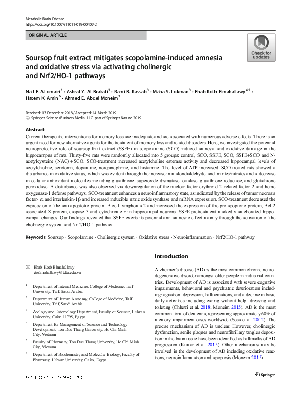(PDF) Soursop fruit extract mitigates scopolamine-induced amnesia and ...