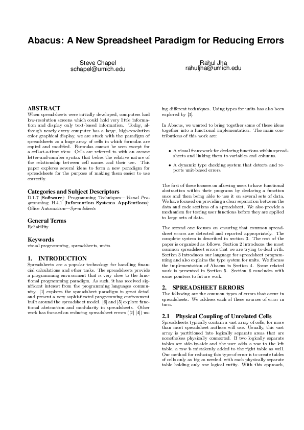 (PDF) Abacus: A New Spreadsheet Paradigm for Reducing Errors