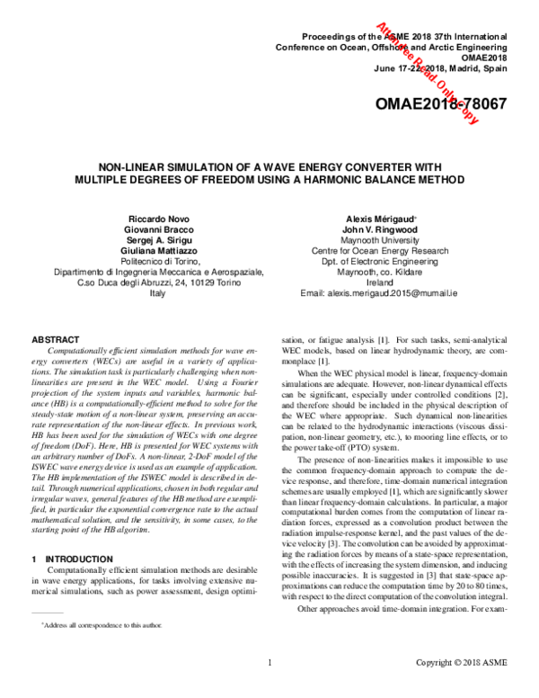 (PDF) Non Linear Simulation of a Wave Energy Converter With Multiple Degrees of Freedom Using a ...