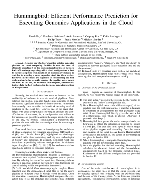 (PDF) Hummingbird: efficient performance prediction for executing genomic applications in the cloud