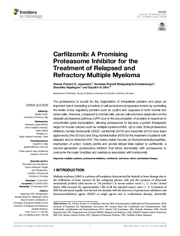 (PDF) Carfilzomib: A Promising Proteasome Inhibitor for the Treatment of Relapsed and Refractory ...