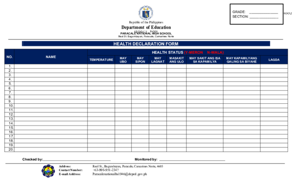 (DOC) HEALTH DECLARATION FORM