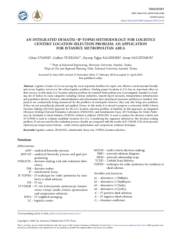 (PDF) An Integrated Dematel–If-Topsis Methodology for Logistics Centers’ Location Selection ...