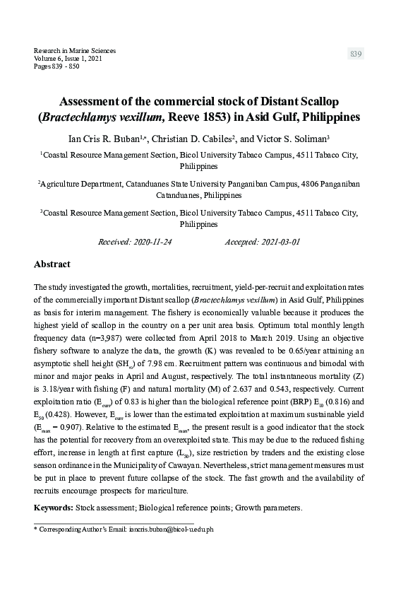 (PDF) Assessment of the commercial stock of Distant Scallop ...