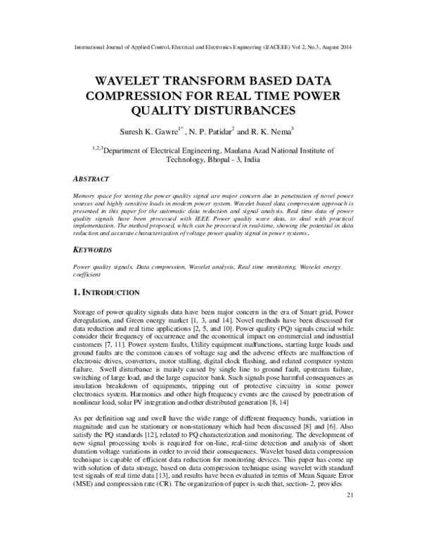 Pdf Wavelet Transform Based Data Compression For Real Time Power Quality Disturbances