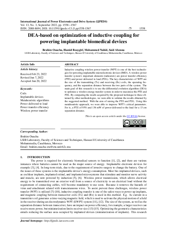 Pdf Dea Based On Optimization Of Inductive Coupling For Powering Implantable Biomedical Devices